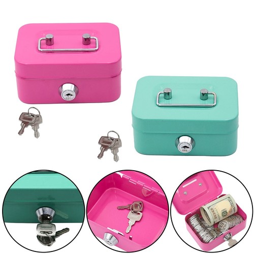 Metal Cash Box Lockable Money Bank Deposit Steel Tin Security Safe ...
