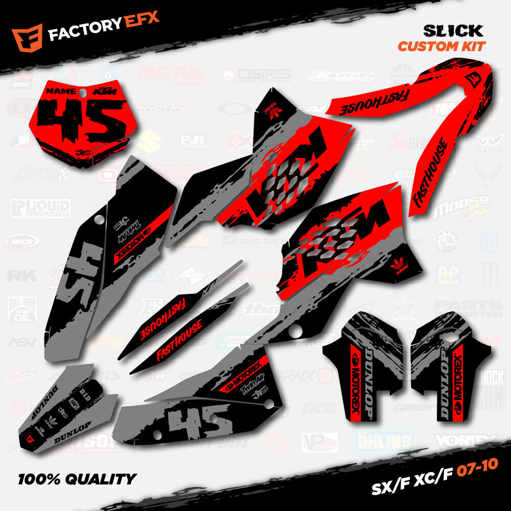Gray & Red Slick Racing Graphics Kit fits KTM 07-10 SX Sxf XC 125 250 ...