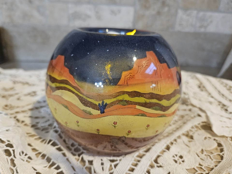 Lawrence Vargas Sign Blown Glass Reverse Hand Paint Western Cowboy ...