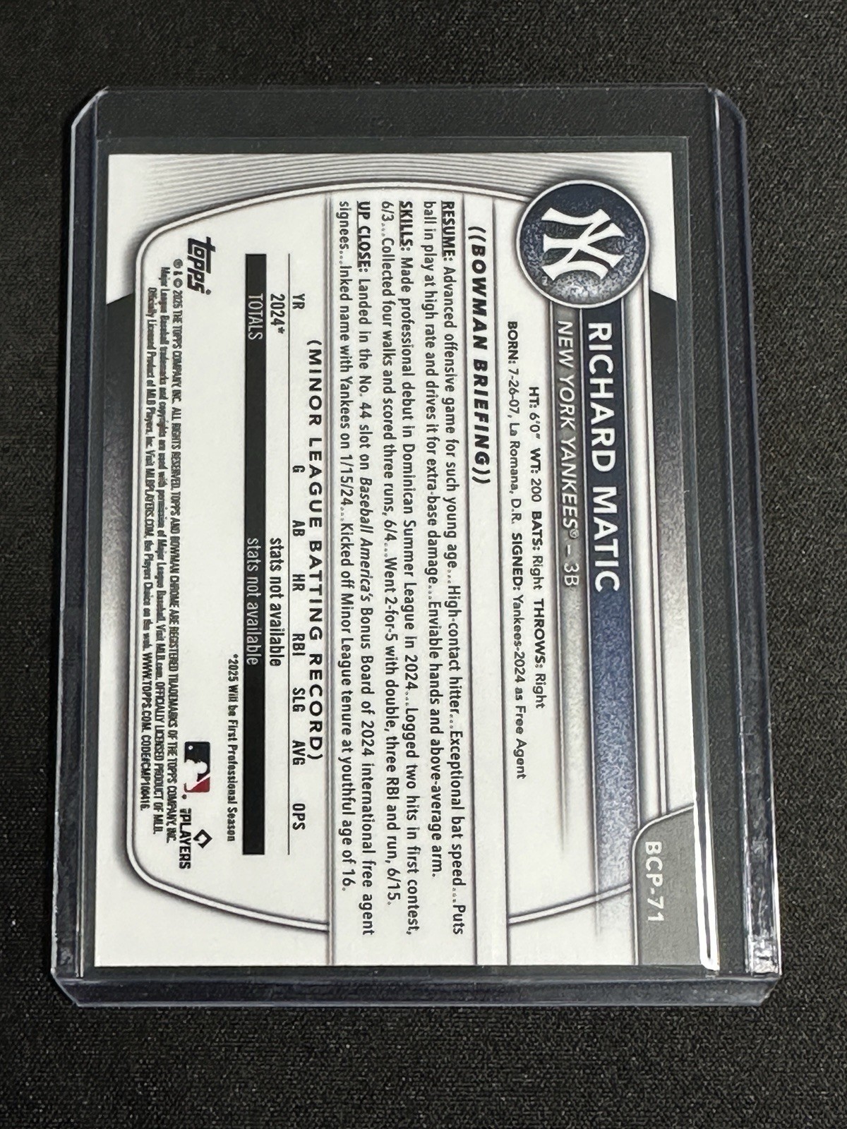 2025 Bowman Richard Matic Chrome Reptilian Refractor 1st Bowman Yankees ...