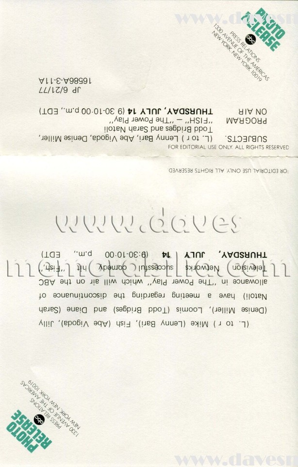 ABC Vintage Photo, Fish, Lenny Bari, Abe Vigoda, Denise Miller, Todd ...