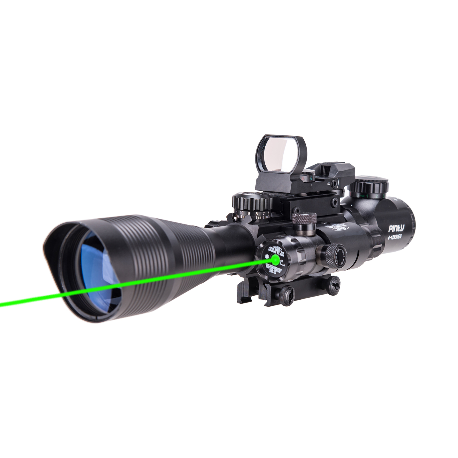 PINTY 4-12X50EG Reticle Scope with Laser Sight and Red Dot Sight for ...