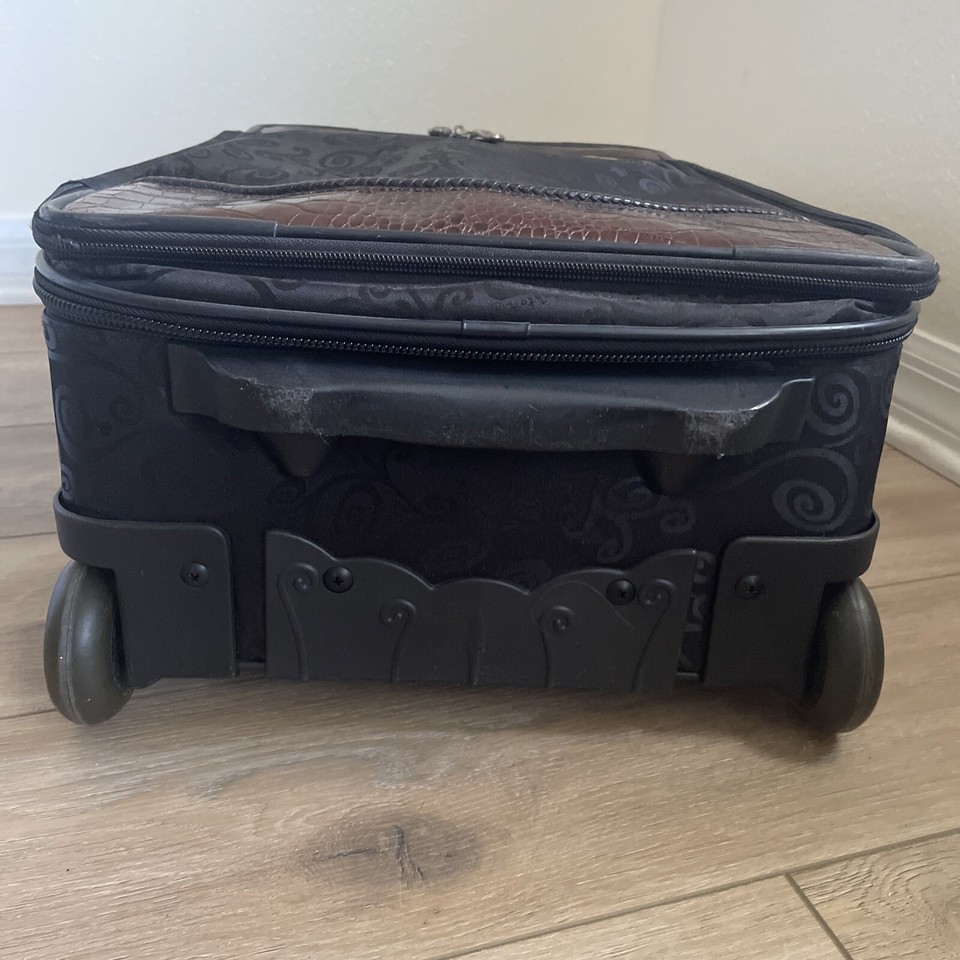 Brighton Black & Choc Croc Leather 22” Carry-on Luggage Rolling Wheels ...