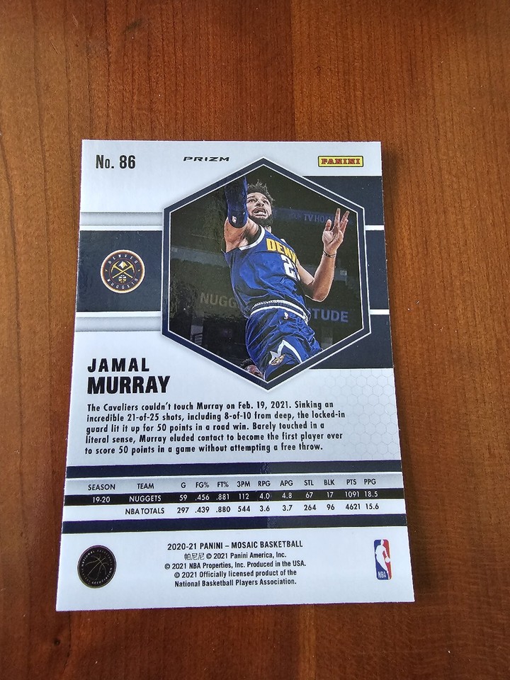 2020-21 Panini Mosaic Jamal Murray Pink Mosaic Prizm #86 Denver Nuggets ...