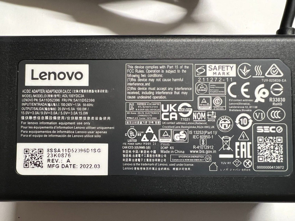 Original Lenovo 100W 20V 5A USB-C Charger AC Adapter ADL100YDC3A ...