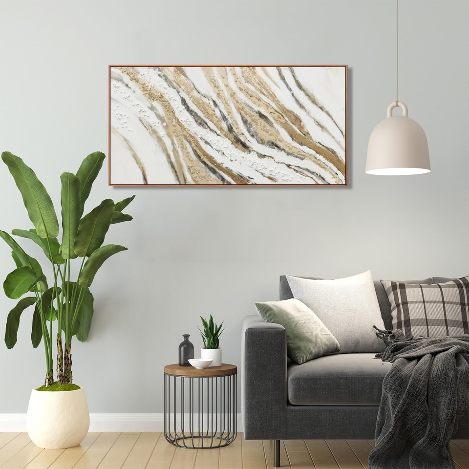 Abstract Wall Art Wall Decor Abstract Painting With Golden And White ...