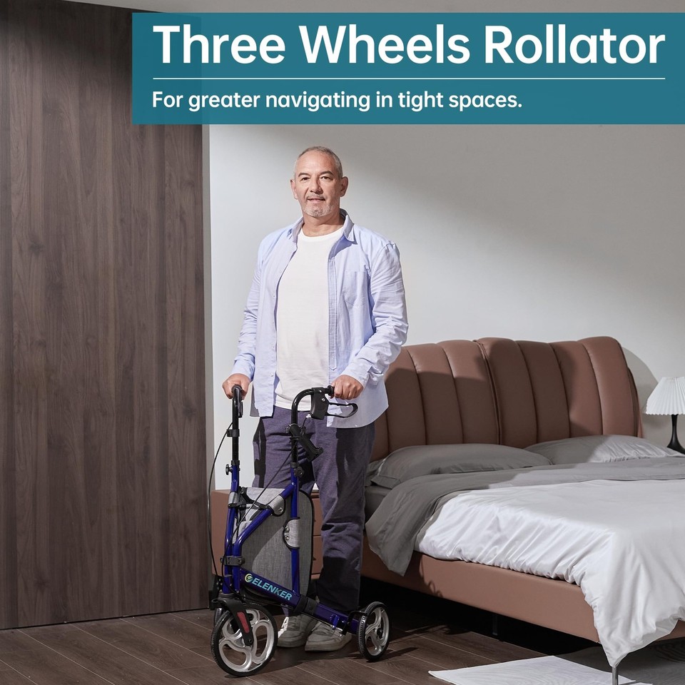 3 Wheel Walkers for Seniors 3 Wheeled Rollator with 10” Wheels Narrow ...