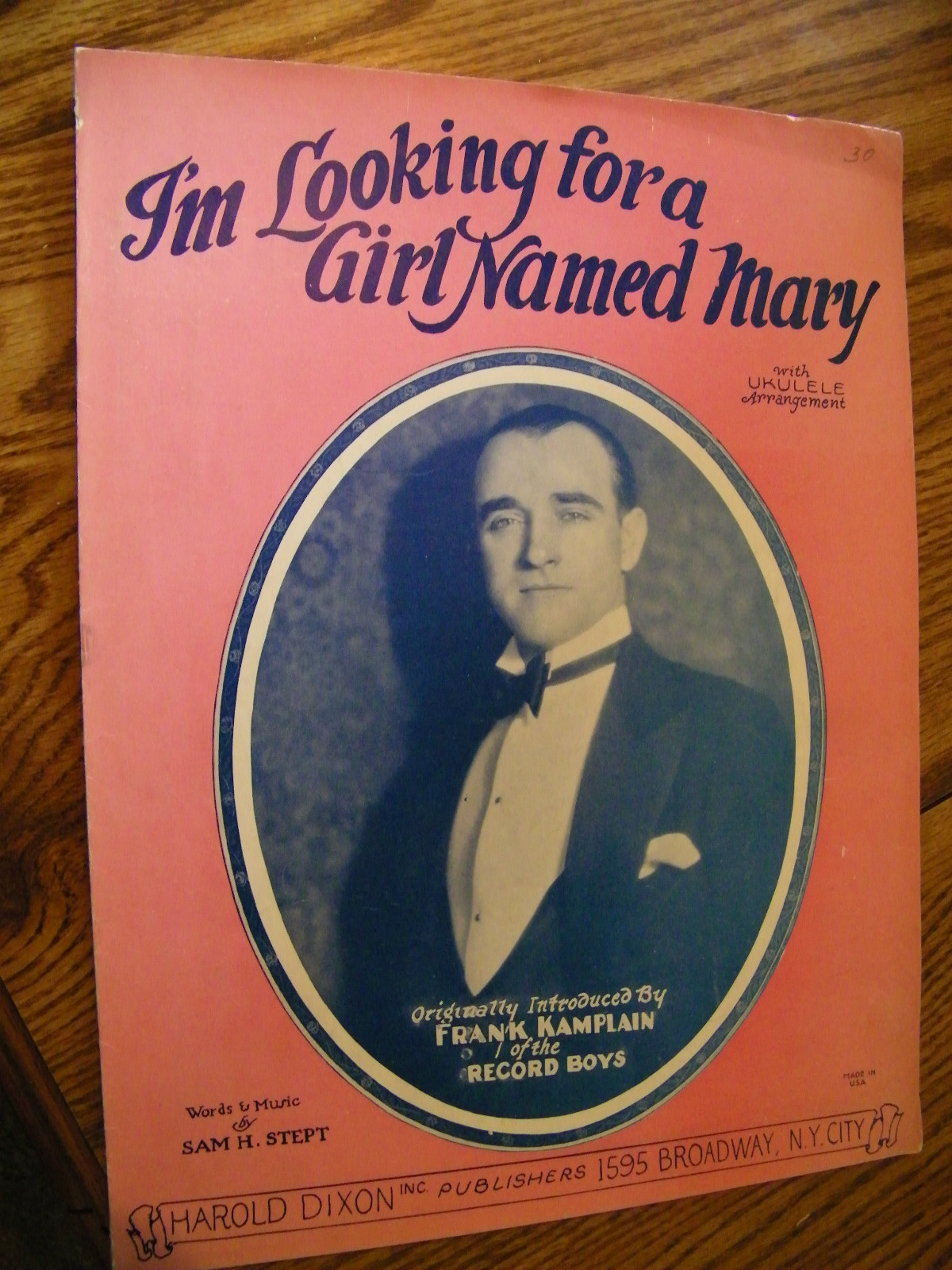 SHEET MUSIC I'M LOOKING FOR A GIRL NAMED MARY BY SAM H. STEPT WITH ...