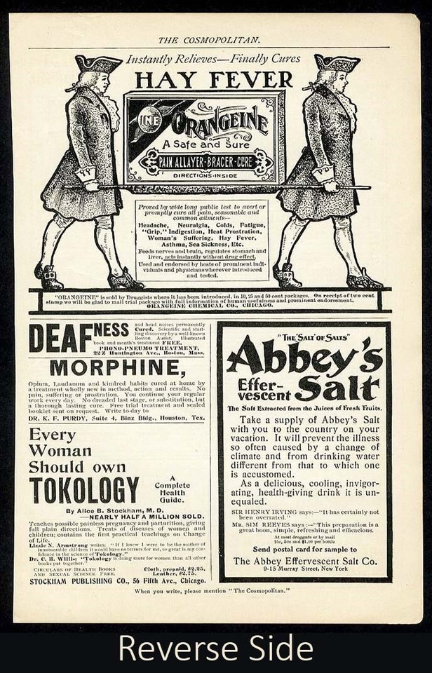 Medical Cure Ads 1901 CANCER Bright's Disease SPINE Hay Fever DEAFNESS ...