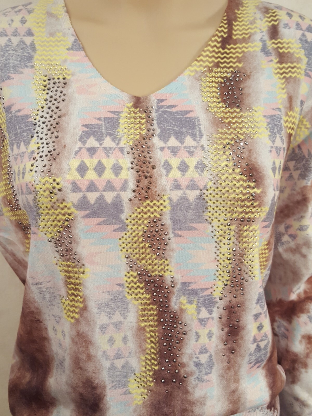 Missy Pullover Feinstrick V-Neck Strick Pulli mit Strass Mehrfarbig NEU ...