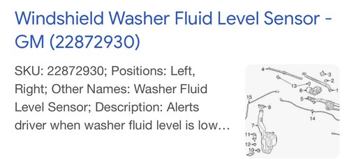 Genuine GM Washer Fluid Level Sensor 22872930 for sale online | eBay
