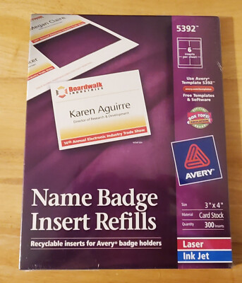 Avery Name Badge Insert Refills #5392--300 inserts--sealed box | eBay