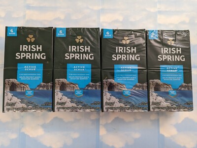 LOT (4) IRISH SPRING ACTIVE SCRUB DEODORANT BAR SOAP 6-3.7 OZ EACH 32 ...