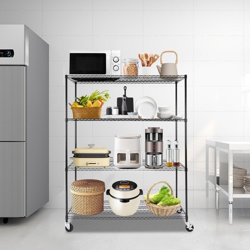 4 Tier Storage Shelf With Wheels Carbon Steel Commercial Home Storage ...