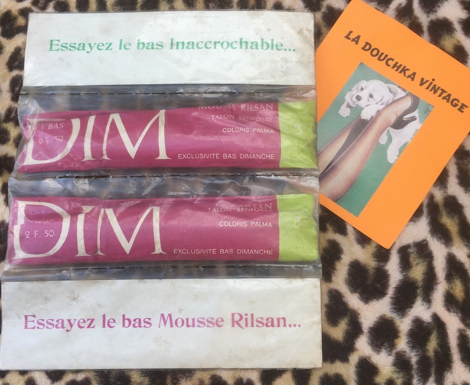 DIM FRENCH 1960s SHEER STRETCH NYLON STOCKINGS~1 SEAMLESS PAIR~UNUSED ...