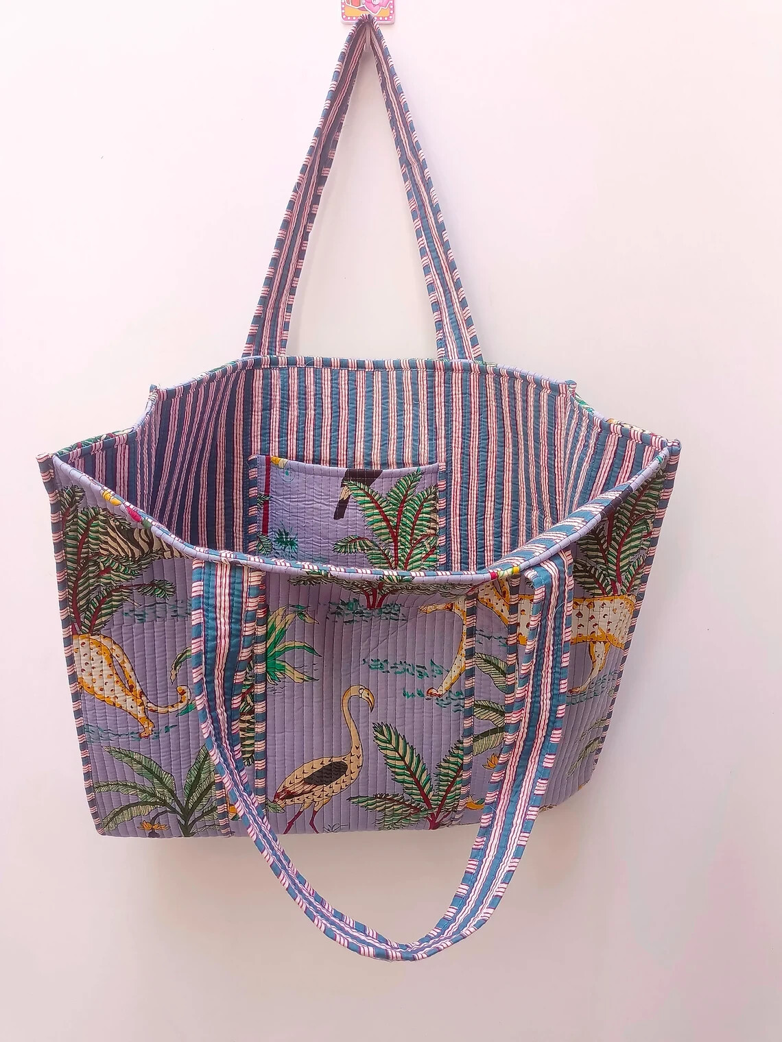 Indian Tote Bags Quilted Handmade Cotton Block Large Shoulder Shopping ...