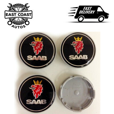 4 x Black 62mm 63mm SAAB Alloy Wheel Centre Hub Caps fit 9-3 9-5 93 95 ...