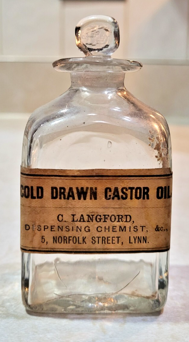 Freeblown COLD DRAWN CASTER OIL Medicine Bottle w/Orig Stop & Pontil ...