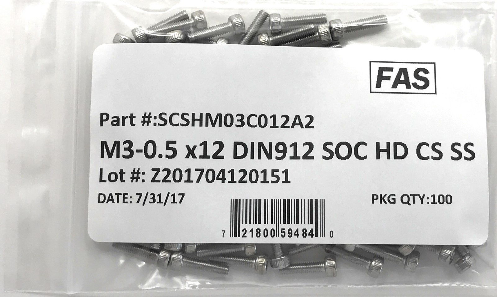 (100) M3-0.5 x 12 Stainless Steel Socket Head Socket Cap Screws DIN912 ...