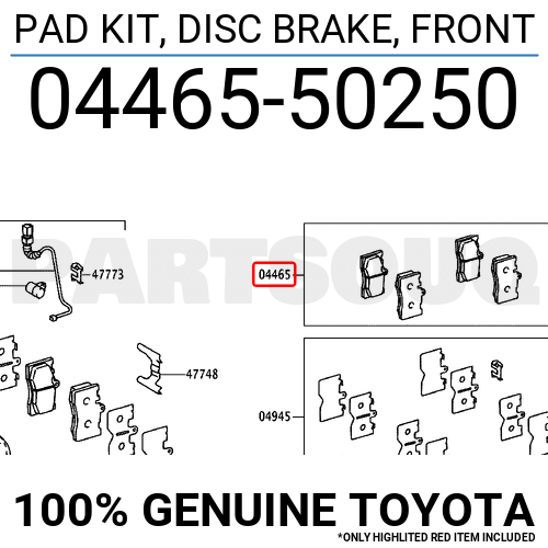 0446550250 Genuine Toyota PAD KIT, DISC BRAKE, FRONT 04465-50250 | eBay