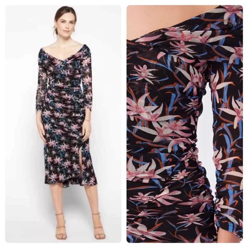 New Diane Von Furstenberg Ganesa Ruched Floral Tulle Midi Dress In ...