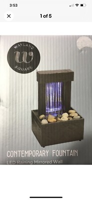 Wayland Square Contemporary Tabletop Fountain -LED Raining Mirrored ...