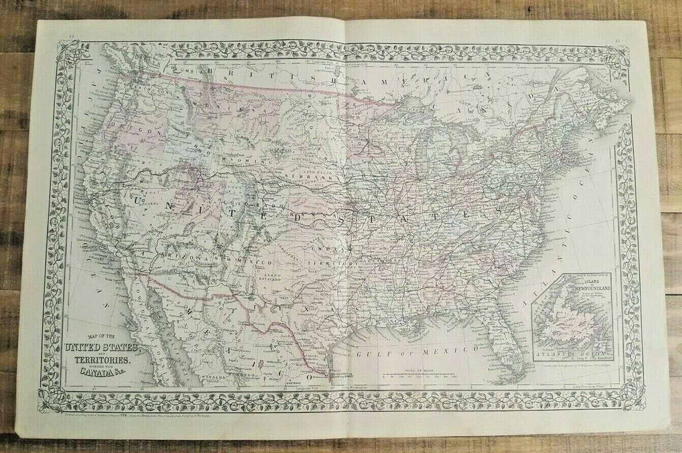 Antique Colored MAP - UNITED STATES AND TERRITORIES TOGETHER WITH ...