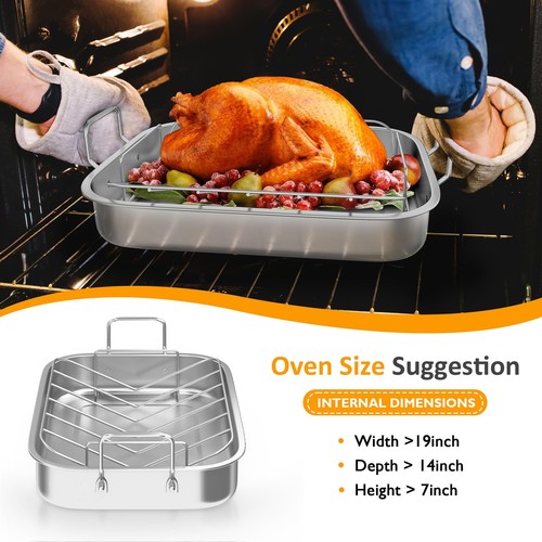 15.6'' Roasting Pan with V-Shaped Rack, Rectangular Lasagna Pan with ...