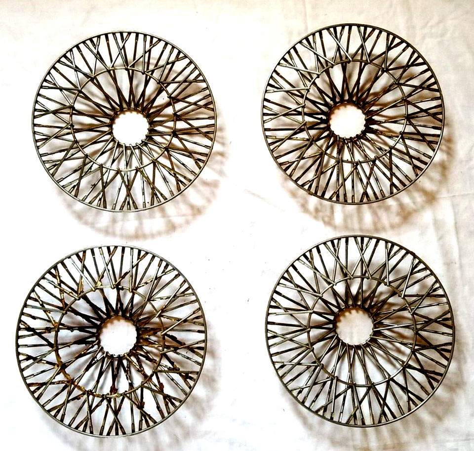 FULL SET of 4 Wire Wheel Double Basket Hub Cap Wheel Centers 13" VTG ...