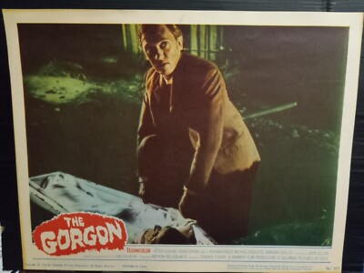 Lobby Card 1964 THE GORGON stone corpse found in coffin Hammer horror ...
