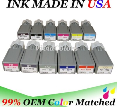 Full Set of 12 PFI-1000 Compatible Ink Cartridge for Canon ImagePROGRAF ...