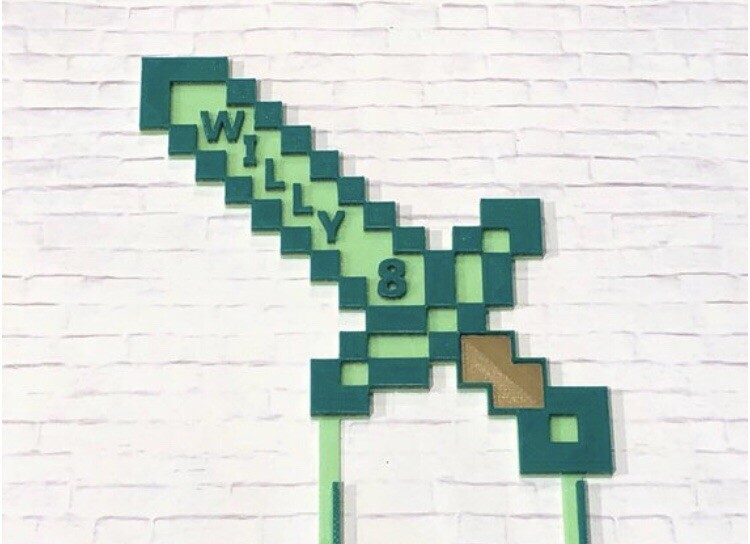 Pixelated Miner Sword Cake Topper Personalized Birthday Cake Topper | eBay
