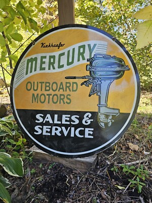 VINTAGE MERCURY OUTBOARD MOTORS DOUBLE-SIDED PORCELAIN DEALER SIGN 30 ...