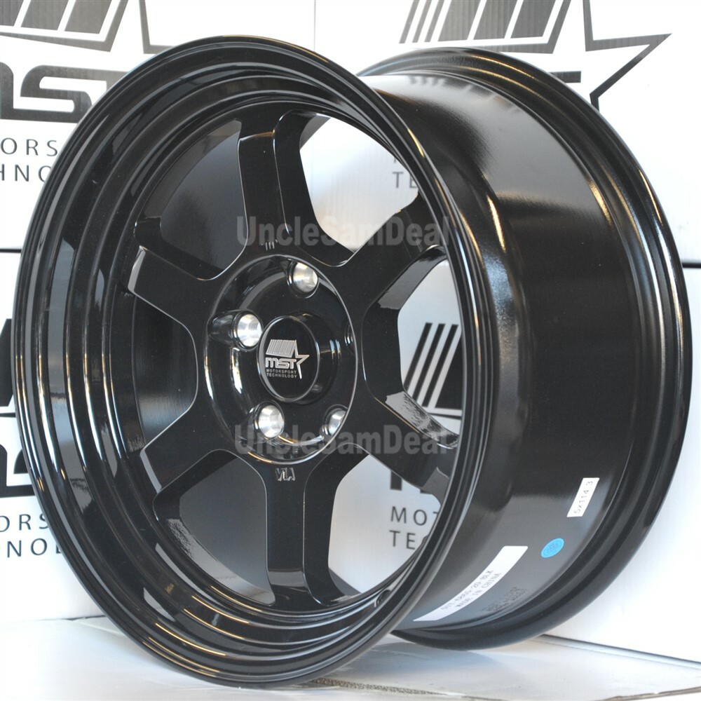 16" 16x8 +20 OFFSET 5x114.3 MST MT01 GLOSS BLACK 2" LIP 6 SPOKE SPORT ...
