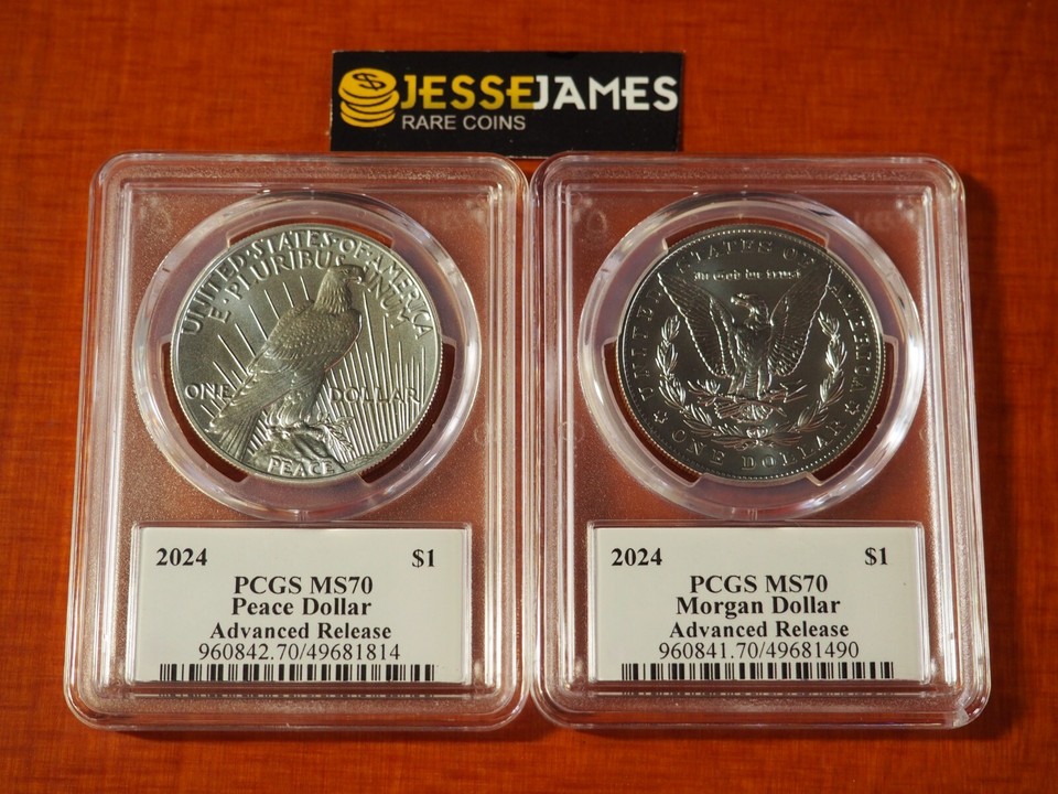 2024 SILVER PEACE & MORGAN DOLLAR PCGS MS70 ADVANCED RELEASE FLAG PAUL ...