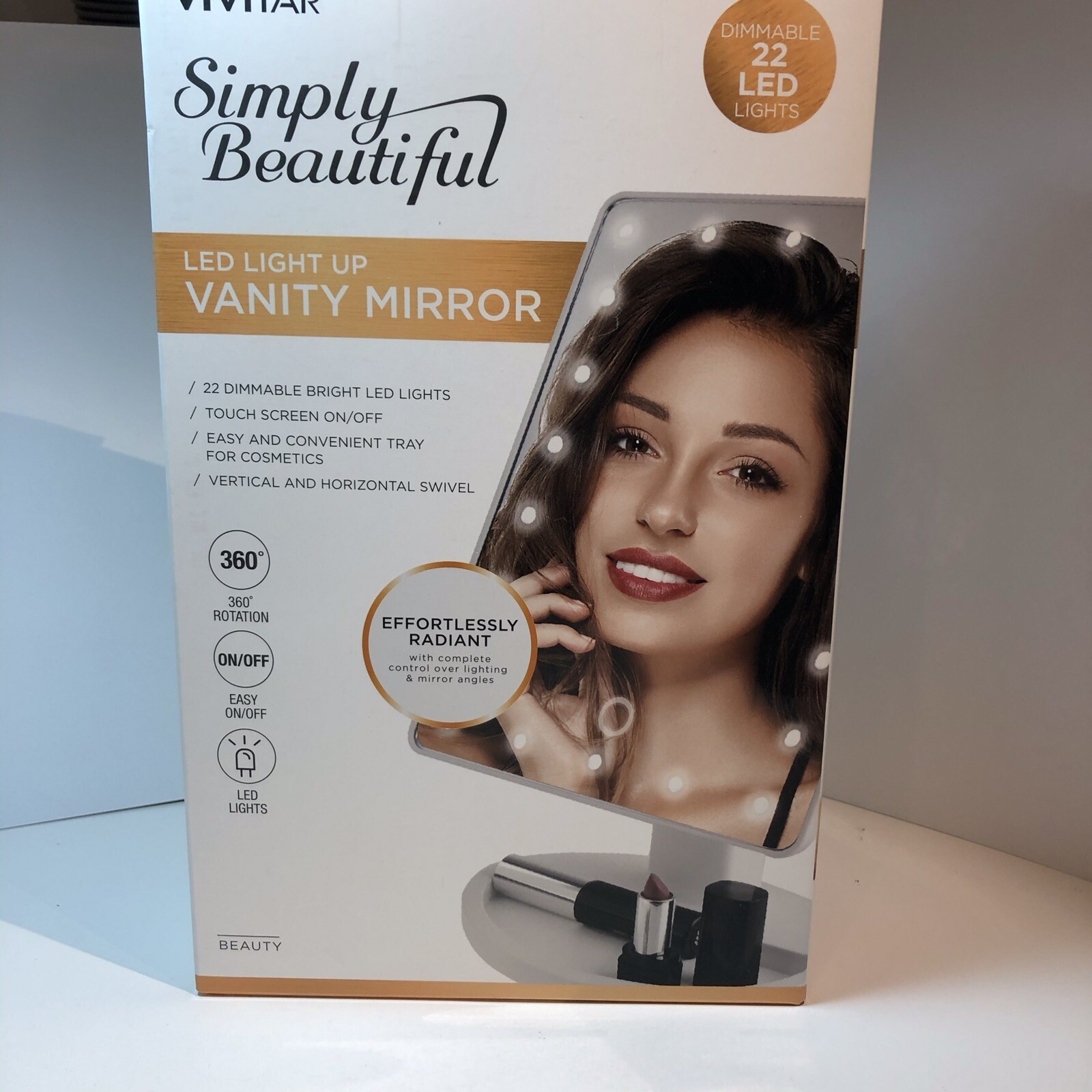 Vivitar 22 LED Lighted Vanity Mirror White 360 Rotation w/ Touch On ...