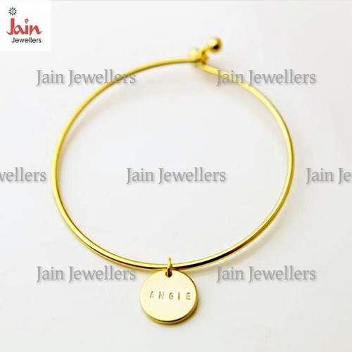 18 Kt, 22 Kt Real Yellow Gold Personalized Initial Monogram Disc Bangle Bracelet | eBay