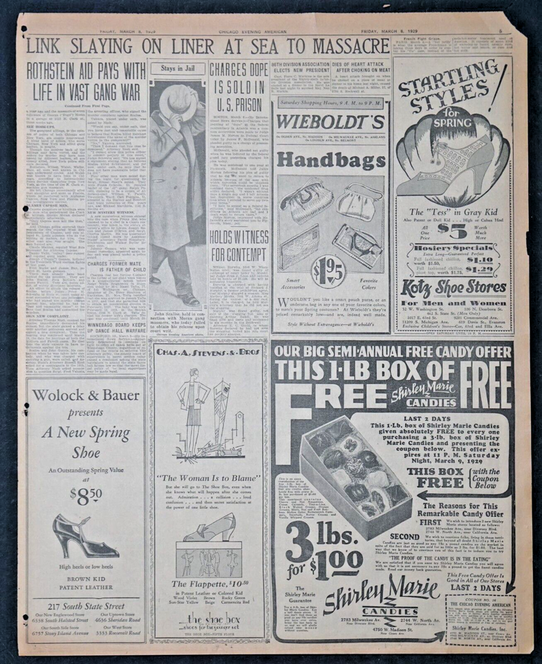 1929 Chicago Front Page - Arnold Rothstein Murder & St. Valentines Day ...