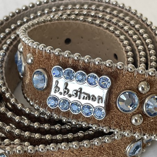 BB Simon Bling Belt Brown Suede Leather Skinny Belt Authentic ...