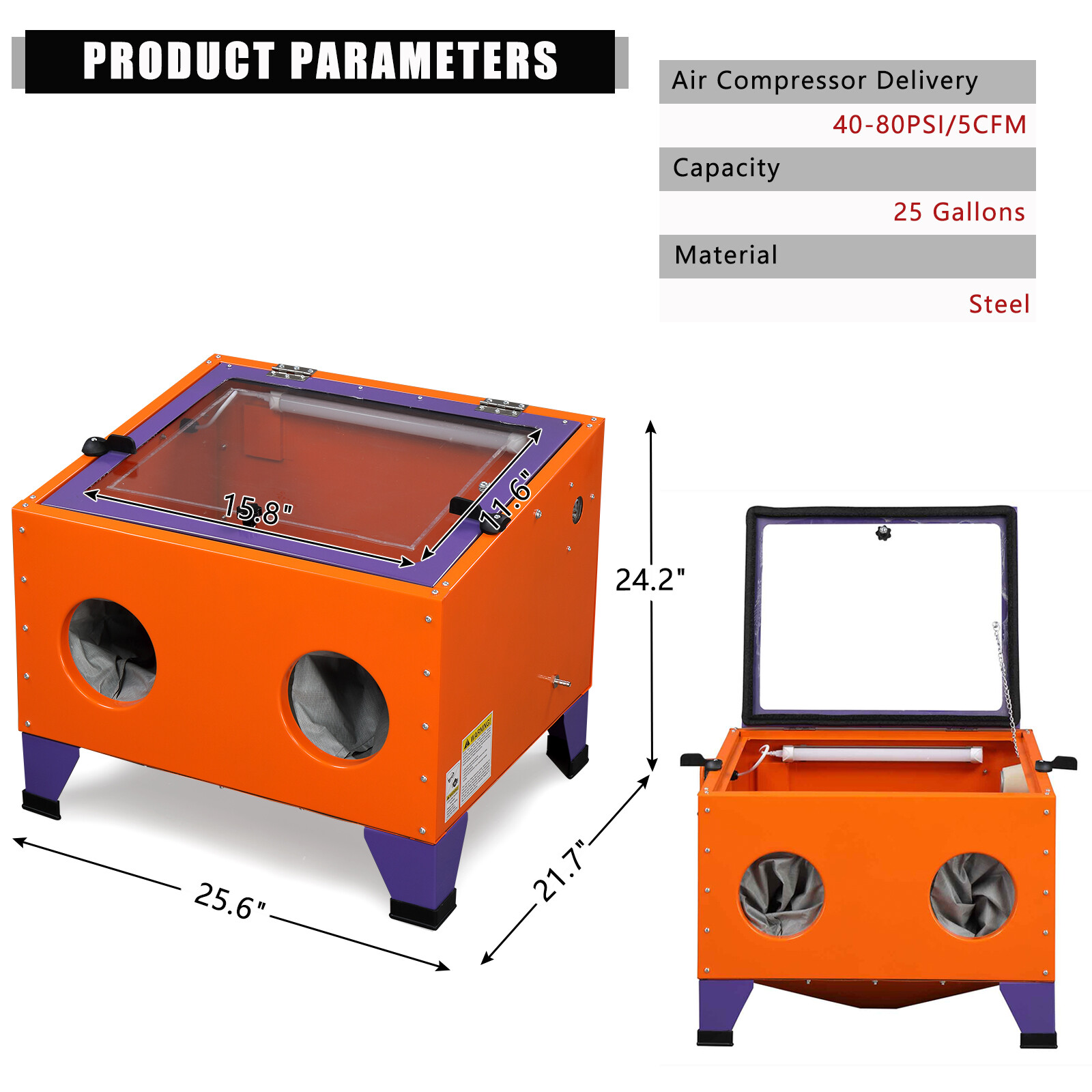 25 Gallons SandBlaster Bench Cabinet Air Sand Blaster Sand Blast w ...