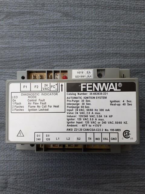 FENWAL 35-662635-221 Automatic Ignition System Control Module No 199 ...