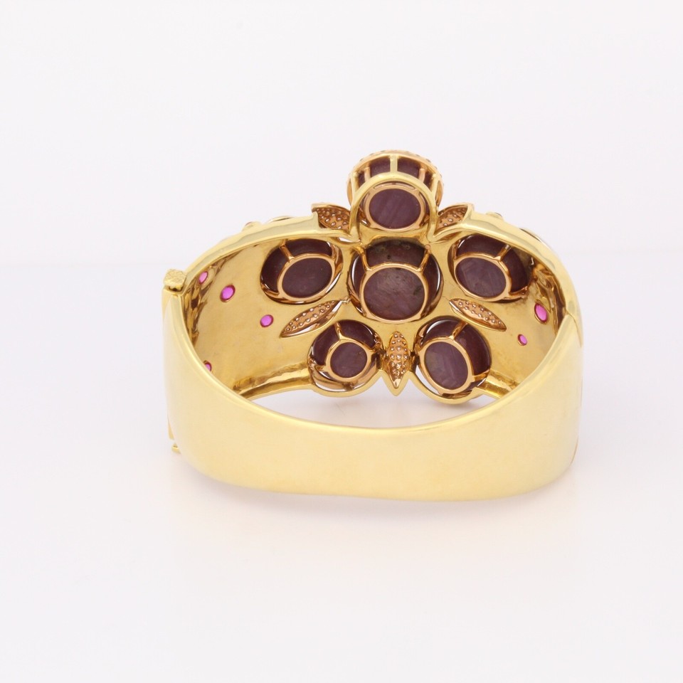 Large Vintage 18k Yellow Gold Ruby Star Flower 5.50ct Diamond Bracelet ...