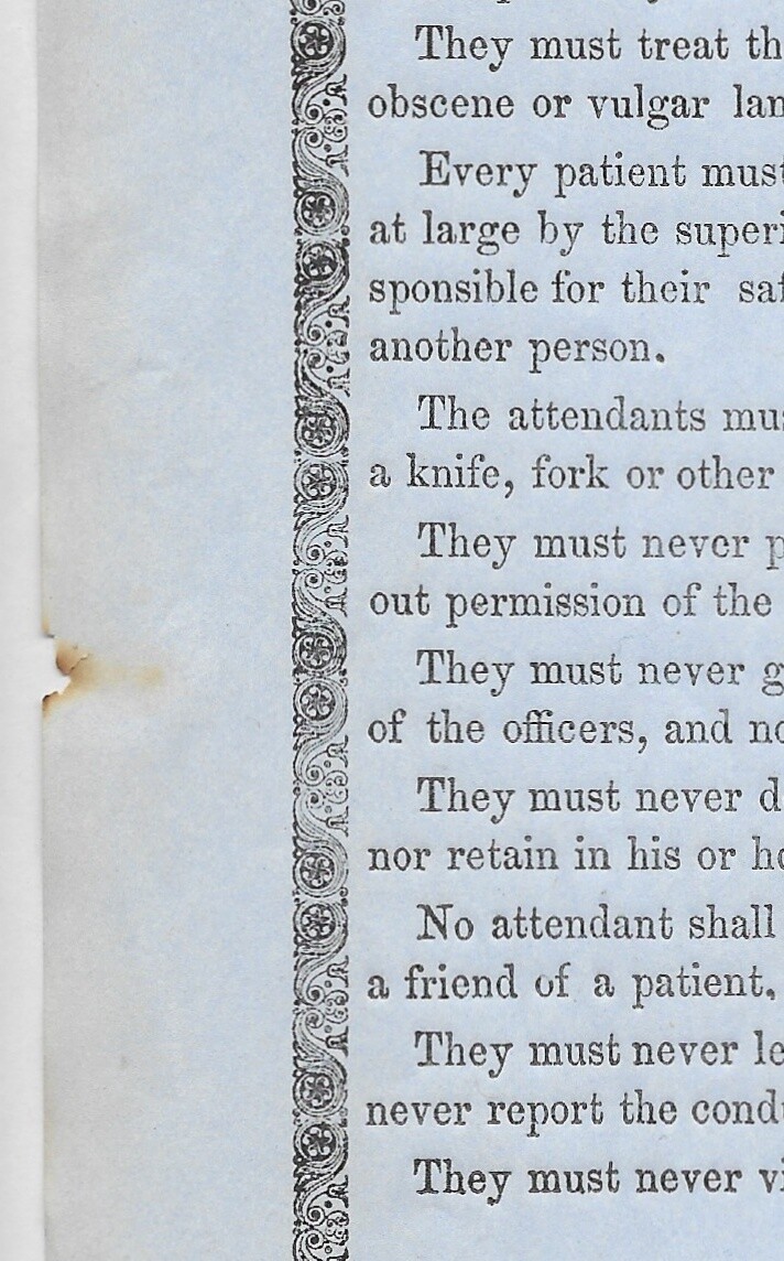Antique VERMONT INSANE ASYLUM Rules for Attendants ORIGINAL BROADSIDE ...