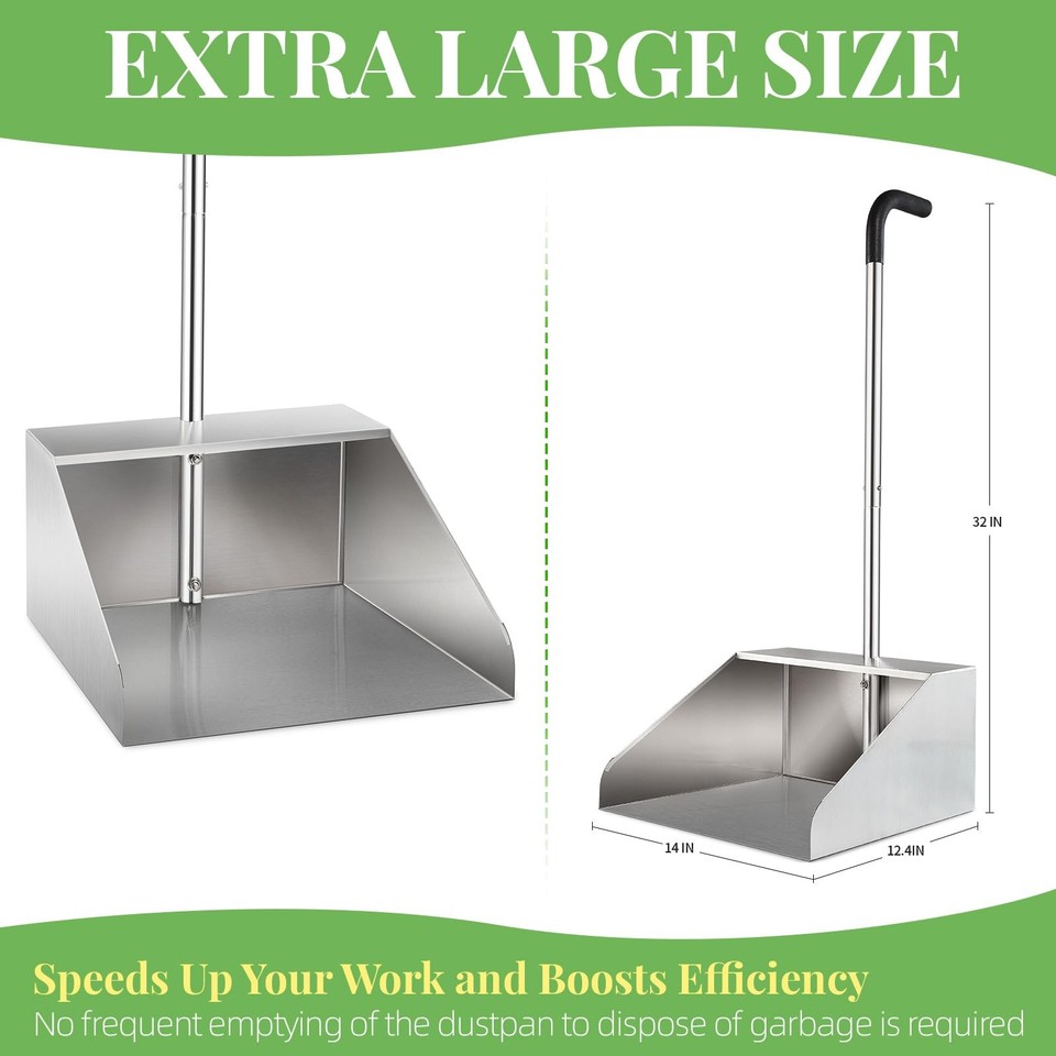 Extra Large Dust Pan with Long Handle,Heavy Duty Metal Dust Pan for ...