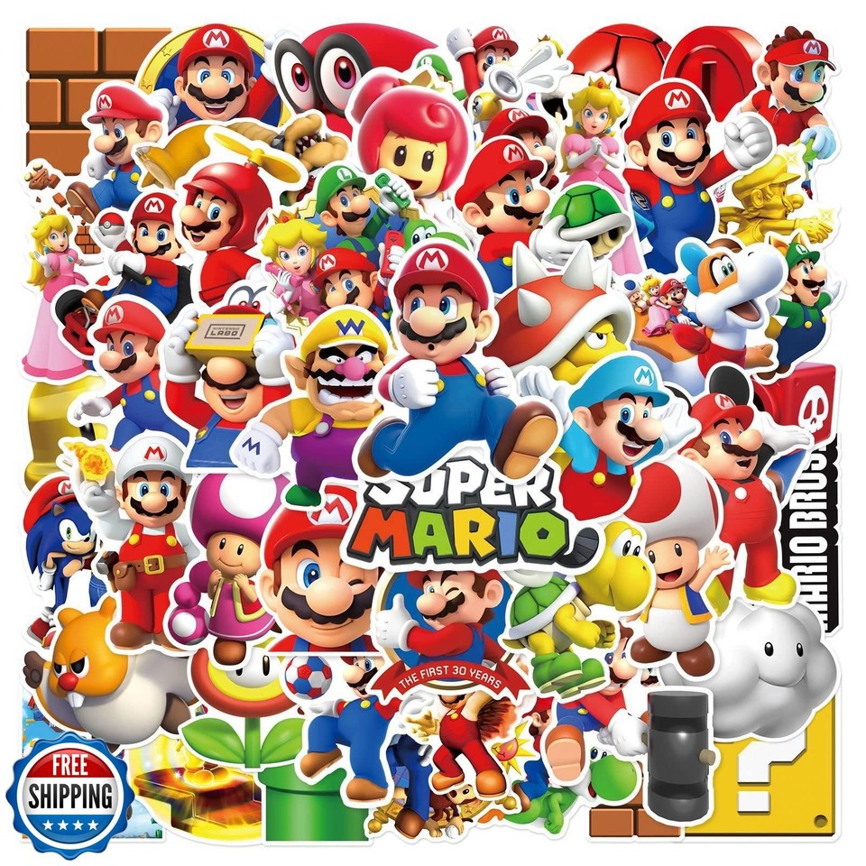 Super Mario Bros Stickers for Kids Cute Cartoon Game Laptop Stick | eBay