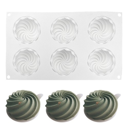 6 Cavity Silicone Cyclone Round Spiral Mousse Mold Cake Baking ...