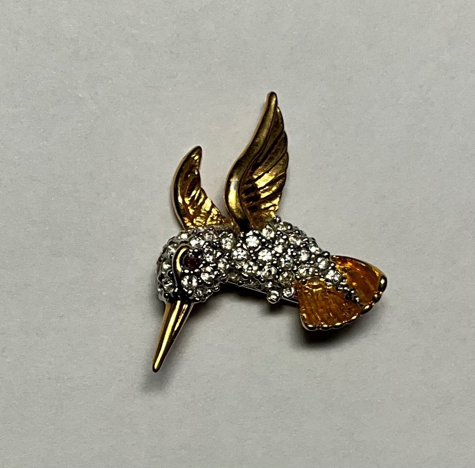 Butler Vintage Hummingbird Pin Brooch Rhinestone Crystal Gold Tone ...