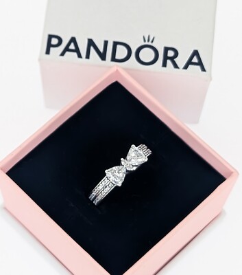New 100% Authentic PANDORA 925 Ale Sparkling Bow Double Row Ring ...