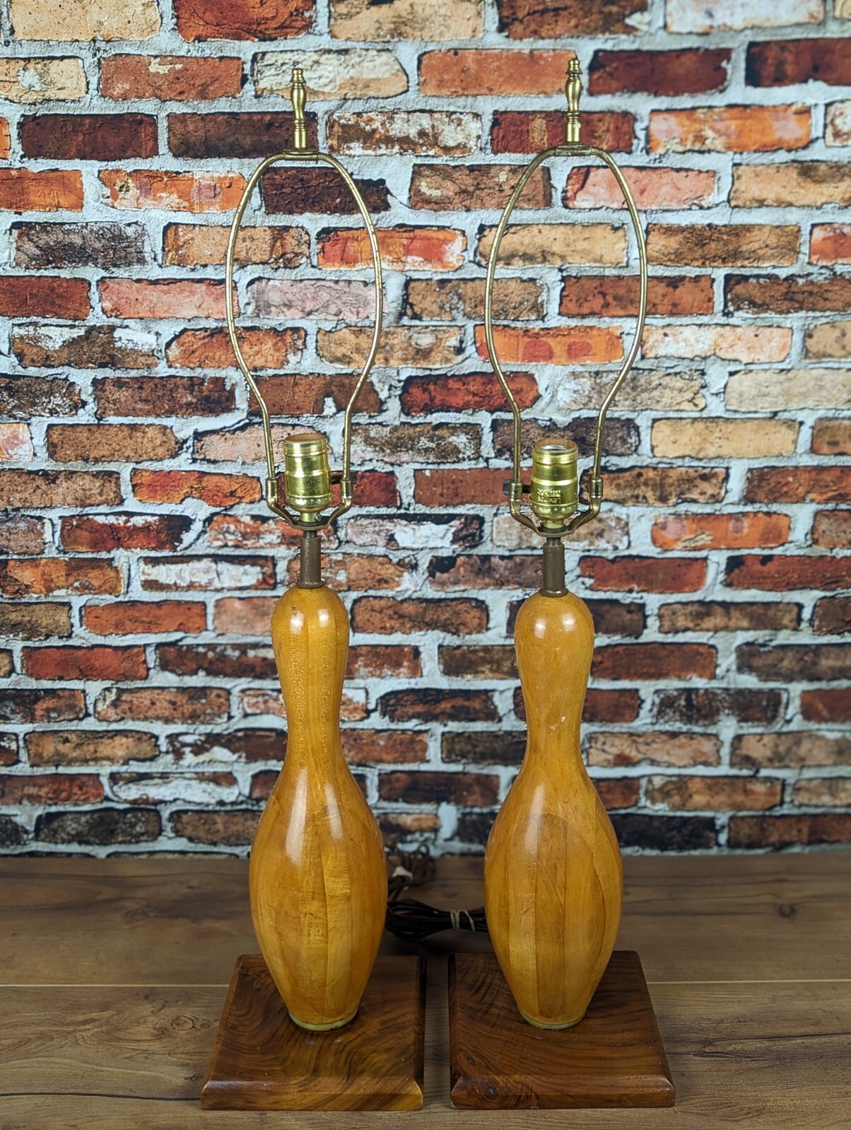 Vintage Pair of MCM Wood Bowling Pin Lamps 1950s Hardwood Mid-Century ...