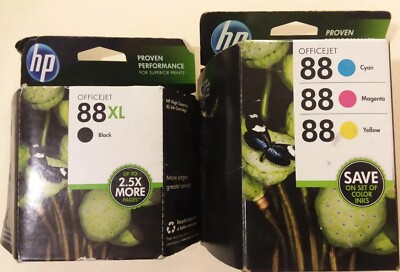 HP Office Jet 88XL Black Cyan Magenta Yellow Printer Ink Cartridge Exp ...